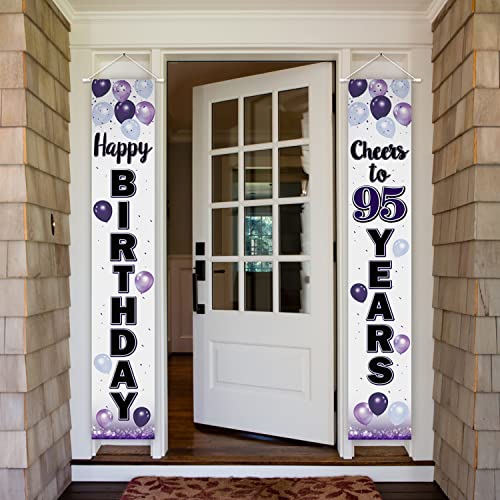 LASKYER Happy 95th Birthday Purple Door Banner - Cheers to 95 Years Old Birthday Front Door Porch Sign Backdrop,95th Birthday Party Decorations.