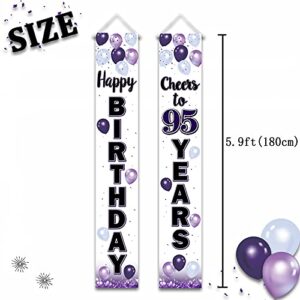 LASKYER Happy 95th Birthday Purple Door Banner - Cheers to 95 Years Old Birthday Front Door Porch Sign Backdrop,95th Birthday Party Decorations.