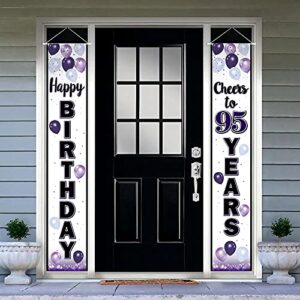 LASKYER Happy 95th Birthday Purple Door Banner - Cheers to 95 Years Old Birthday Front Door Porch Sign Backdrop,95th Birthday Party Decorations.