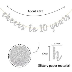 INNORU Glitter Silver Cheers to 10 Years Banner - Child 10th Birthday Sign Bunting 10th Wedding Anniversary Party Bunting Decoration