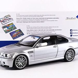 Solido S1806503 1:18 2003 BMW E46 CSL Coupe-Silver Grey Collectible Miniature car