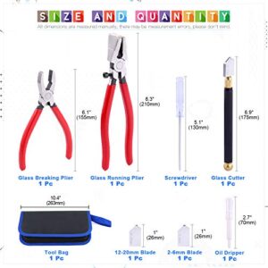 Glarks 4Pcs Heavy Duty Glass Running Pliers Tools Set, Breaker Grozer Plier with Glass Cutter and Pencil Style Oil Feed Carbide Tip Glass Cutter for Mosaic/Tiles/Mirror/Stained Glass Cutting