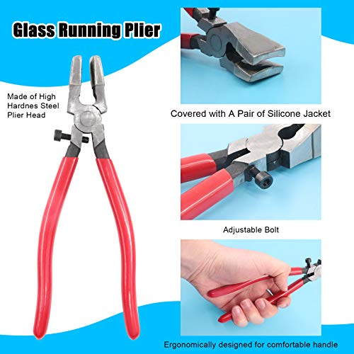 Glarks 4Pcs Heavy Duty Glass Running Pliers Tools Set, Breaker Grozer Plier with Glass Cutter and Pencil Style Oil Feed Carbide Tip Glass Cutter for Mosaic/Tiles/Mirror/Stained Glass Cutting