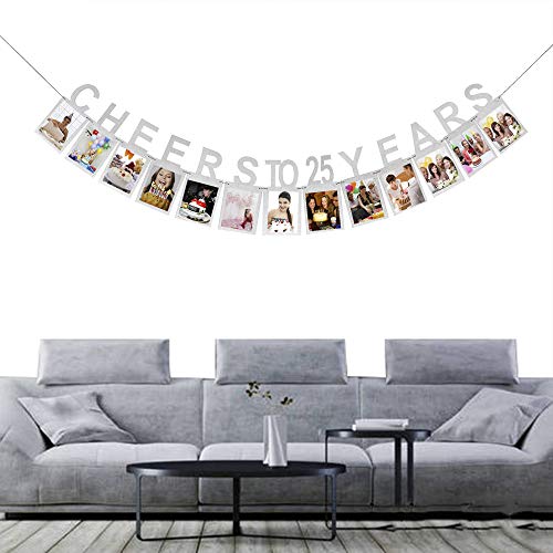 Glitter Silver Cheers to 25 Years Photo Banner - 25th Birthday Sign Bunting 25th Marriage Anniversary Birthday Milestone Anniversary Party Photo Banner Decoration