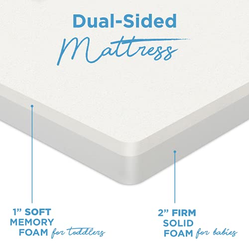 Milliard Pack and Play Mattress Topper - Dual Sided Pack N Play Mattress Pad -Firm Side (for Babies) & Soft Memory Foam Side (for Toddlers) Playpen Mattresses (3 inch)