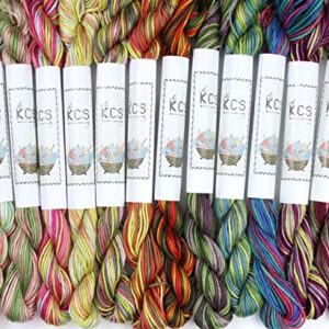 KCS Big skeins of 25 Meters Size 25 Color Variegated Cross Stitch Stranded Threads,12 skeins,01