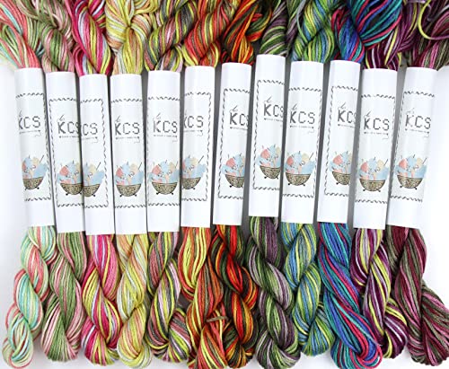 KCS Big skeins of 25 Meters Size 25 Color Variegated Cross Stitch Stranded Threads,12 skeins,01