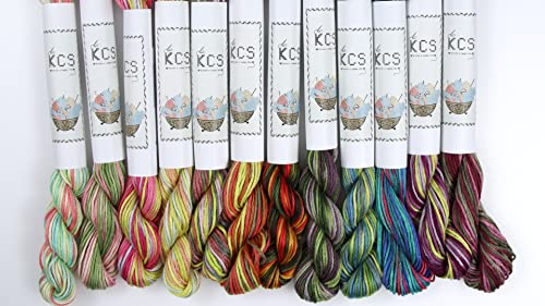 KCS Big skeins of 25 Meters Size 25 Color Variegated Cross Stitch Stranded Threads,12 skeins,01