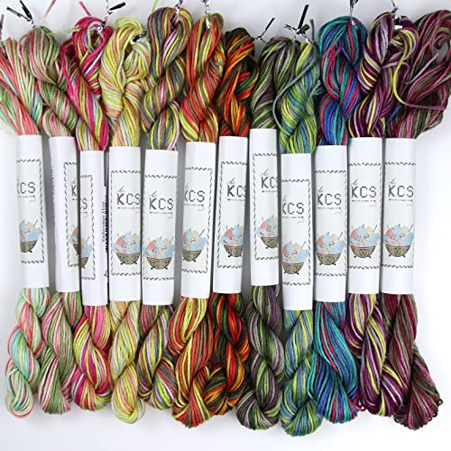 KCS Big skeins of 25 Meters Size 25 Color Variegated Cross Stitch Stranded Threads,12 skeins,01