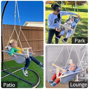 Baby Swing for Baby and Toddler, Canvas Baby Hammock Swing Indoor and Outdoor with Safety Belt and Mounting Hardware, Wooden Hanging Swing Seat Chair for Baby up to 4 Year - Cute Animal