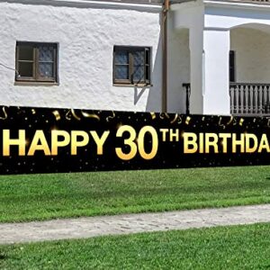 Greatingreat Large Cheers to 30 Years Banner, Black Gold 30 Anniversary Party Sign, 30th Happy Birthday Banner(9.8feet X 1.6feet)