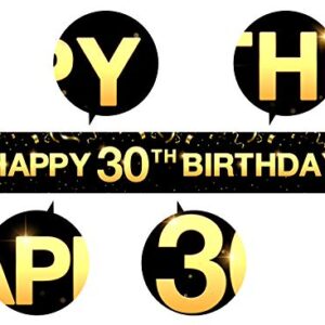 Greatingreat Large Cheers to 30 Years Banner, Black Gold 30 Anniversary Party Sign, 30th Happy Birthday Banner(9.8feet X 1.6feet)