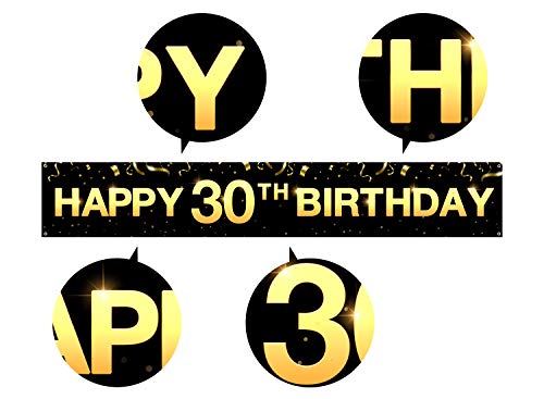 Greatingreat Large Cheers to 30 Years Banner, Black Gold 30 Anniversary Party Sign, 30th Happy Birthday Banner(9.8feet X 1.6feet)