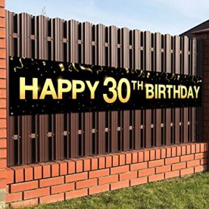 Greatingreat Large Cheers to 30 Years Banner, Black Gold 30 Anniversary Party Sign, 30th Happy Birthday Banner(9.8feet X 1.6feet)