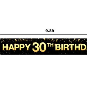 Greatingreat Large Cheers to 30 Years Banner, Black Gold 30 Anniversary Party Sign, 30th Happy Birthday Banner(9.8feet X 1.6feet)