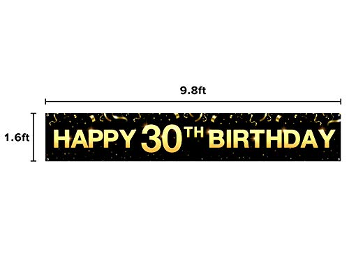 Greatingreat Large Cheers to 30 Years Banner, Black Gold 30 Anniversary Party Sign, 30th Happy Birthday Banner(9.8feet X 1.6feet)