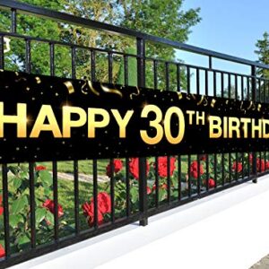 Greatingreat Large Cheers to 30 Years Banner, Black Gold 30 Anniversary Party Sign, 30th Happy Birthday Banner(9.8feet X 1.6feet)