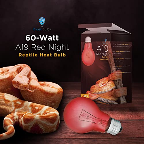 Bluex Bulbs 4 Pack A19 60W Red Night Reptile Heat Bulb - Night Basking Light E26 - Terrarium Heat Source for Lizards Turtles Snakes & Bearded Dragons Promotes Appetite Metabolism & Natural Behavior