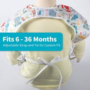 3 Pcs Short Sleeved Bib Set | Baby Boy Girl Waterproof Bibs with Pocket Bundle | Toddler Bib with Crumb Catcher | 6-36 Months