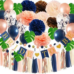 Bridal Shower Decorations Navy Champagne Qian's Party Navy Peach Champagne Confetti Ballons /Bride to Be Banner Navy Coral , Hen Party Engagement Banner Rose Gold Bachelorette Party Decorations