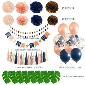 Bridal Shower Decorations Navy Champagne Qian's Party Navy Peach Champagne Confetti Ballons /Bride to Be Banner Navy Coral , Hen Party Engagement Banner Rose Gold Bachelorette Party Decorations