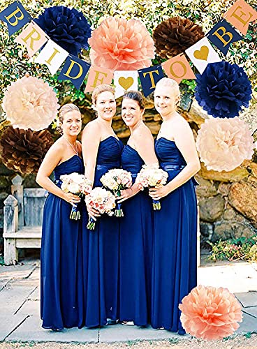 Bridal Shower Decorations Navy Champagne Qian's Party Navy Peach Champagne Confetti Ballons /Bride to Be Banner Navy Coral , Hen Party Engagement Banner Rose Gold Bachelorette Party Decorations