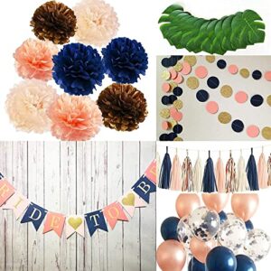 Bridal Shower Decorations Navy Champagne Qian's Party Navy Peach Champagne Confetti Ballons /Bride to Be Banner Navy Coral , Hen Party Engagement Banner Rose Gold Bachelorette Party Decorations