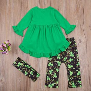 3Pcs/Set Kids Toddler Girl St. Patrick's Day Clothes Long Sleeve Irregular Tunic Top Dress Clover Pants Scarf Outfits (Dark Green, 2-3T)