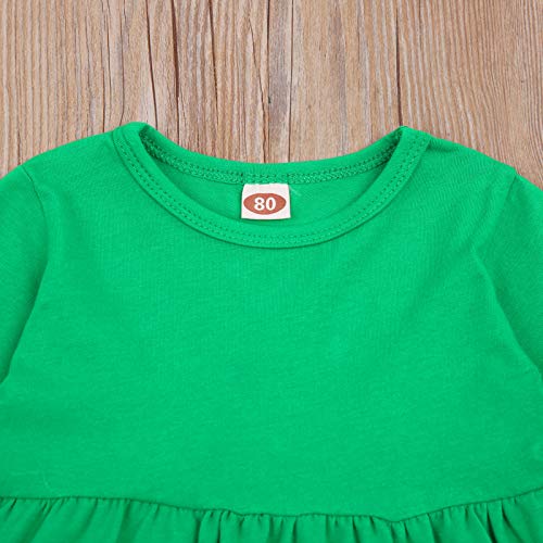 3Pcs/Set Kids Toddler Girl St. Patrick's Day Clothes Long Sleeve Irregular Tunic Top Dress Clover Pants Scarf Outfits (Dark Green, 2-3T)