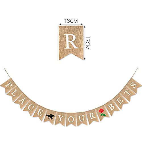 SWYOUN Burlap Place Your Bets Banner Kentucky Derby Party Supplies Horse Racing Mantel Fireplace Decoration