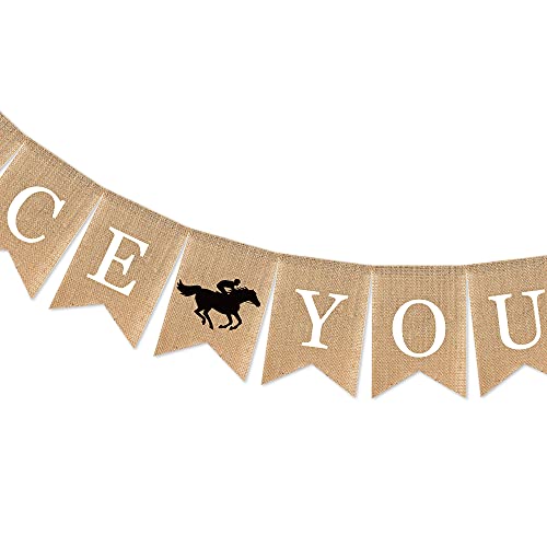 SWYOUN Burlap Place Your Bets Banner Kentucky Derby Party Supplies Horse Racing Mantel Fireplace Decoration