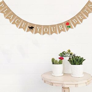 SWYOUN Burlap Place Your Bets Banner Kentucky Derby Party Supplies Horse Racing Mantel Fireplace Decoration