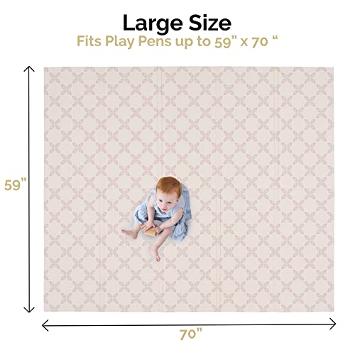 JumpOff Jo - Large Waterproof Foam Padded Play Mat for Infants, Babies, Toddlers, Play Pens & Tummy Time, Foldable Activity Mat, 70 in. x 59 in. - Garden Party