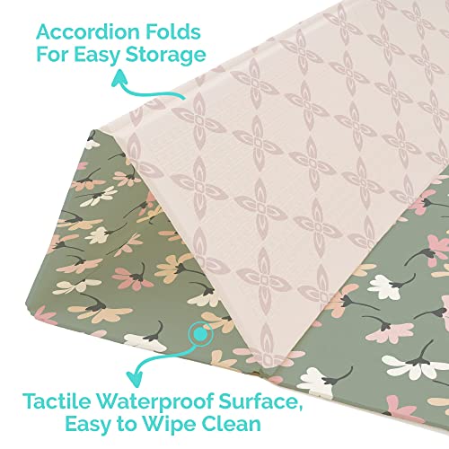 JumpOff Jo - Large Waterproof Foam Padded Play Mat for Infants, Babies, Toddlers, Play Pens & Tummy Time, Foldable Activity Mat, 70 in. x 59 in. - Garden Party