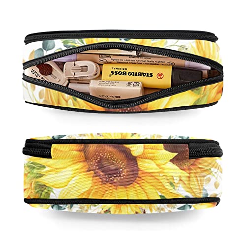 Custom Pencil Pen Case, Personalized Pencil Bag Pouch Box with Zipper, Pencil Pouch for School Office and Travel Sunflower Monkey