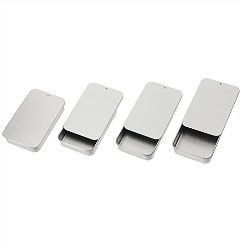 Mini Skater 4Pcs 3.15"x1.97"x0.59"Mini Metal Slide Top Tin Container, Sliding Cover Push-Pull Tin Box,Portable Slide Cover Storage Box for Wedding Jewelry Lip Balm Container Cosmetic Organizer(Silver)