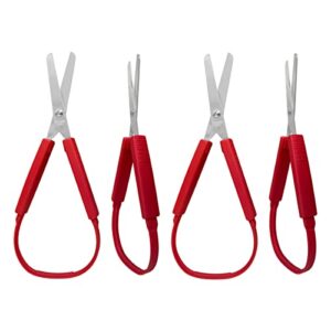 4pack adaptive loop scissors colorful loop scissors,8 inches adaptive cutting self-opening scissors for special needs,children and adults(red)