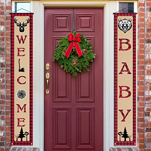 Lumberjack Baby Shower Decoration for Boy,Welcome Baby Banner,Christmas Winter Buffalo Check Plaid Baby Shower Gender Reveal Decoration