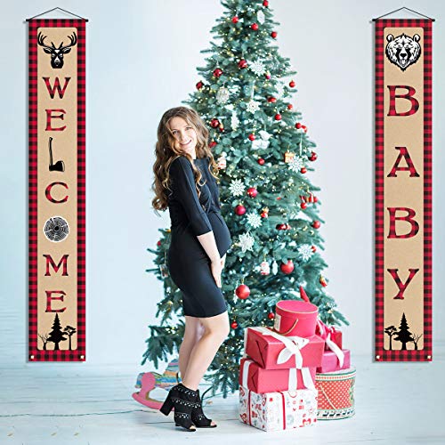 Lumberjack Baby Shower Decoration for Boy,Welcome Baby Banner,Christmas Winter Buffalo Check Plaid Baby Shower Gender Reveal Decoration