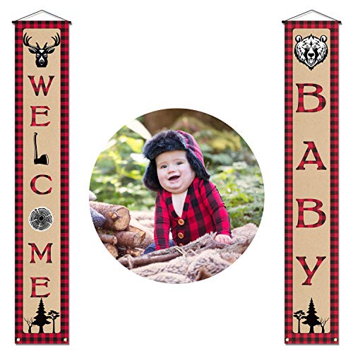 Lumberjack Baby Shower Decoration for Boy,Welcome Baby Banner,Christmas Winter Buffalo Check Plaid Baby Shower Gender Reveal Decoration