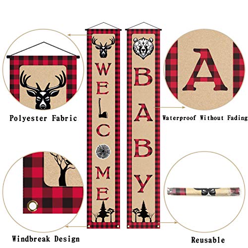 Lumberjack Baby Shower Decoration for Boy,Welcome Baby Banner,Christmas Winter Buffalo Check Plaid Baby Shower Gender Reveal Decoration