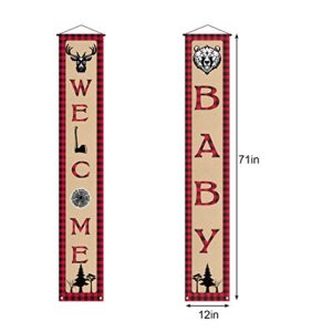 Lumberjack Baby Shower Decoration for Boy,Welcome Baby Banner,Christmas Winter Buffalo Check Plaid Baby Shower Gender Reveal Decoration