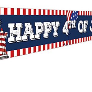 Large Happy 4th of July Banner, America Independence Day Banner, Memorial Day Decoration (9.8 x 1.6 ft)