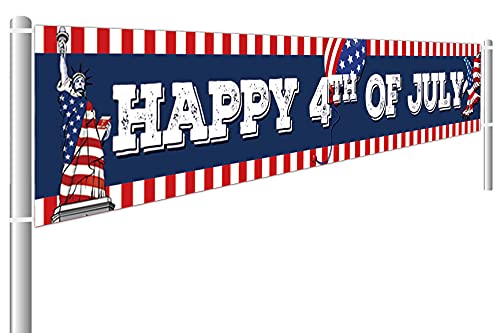 Large Happy 4th of July Banner, America Independence Day Banner, Memorial Day Decoration (9.8 x 1.6 ft)