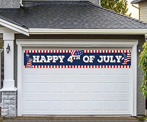 Large Happy 4th of July Banner, America Independence Day Banner, Memorial Day Decoration (9.8 x 1.6 ft)