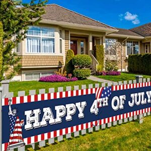 Large Happy 4th of July Banner, America Independence Day Banner, Memorial Day Decoration (9.8 x 1.6 ft)