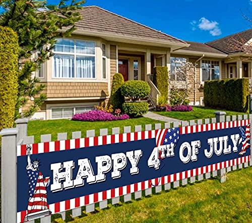 Large Happy 4th of July Banner, America Independence Day Banner, Memorial Day Decoration (9.8 x 1.6 ft)