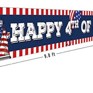 Large Happy 4th of July Banner, America Independence Day Banner, Memorial Day Decoration (9.8 x 1.6 ft)