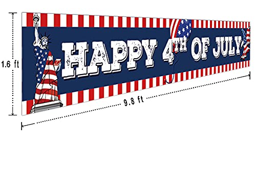 Large Happy 4th of July Banner, America Independence Day Banner, Memorial Day Decoration (9.8 x 1.6 ft)