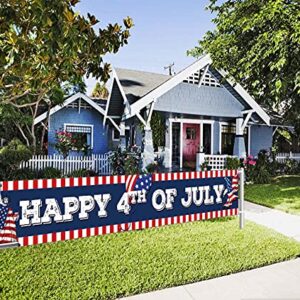 Large Happy 4th of July Banner, America Independence Day Banner, Memorial Day Decoration (9.8 x 1.6 ft)